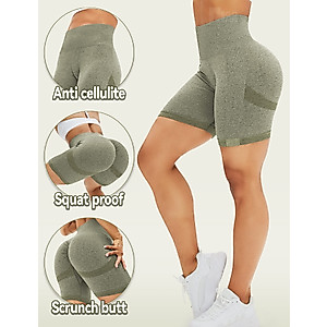 HIGORUN Women's Seamless Workout Shorts Gym Yoga High Waist Scrunch Butt Lift Cycling Shorts Khaki S