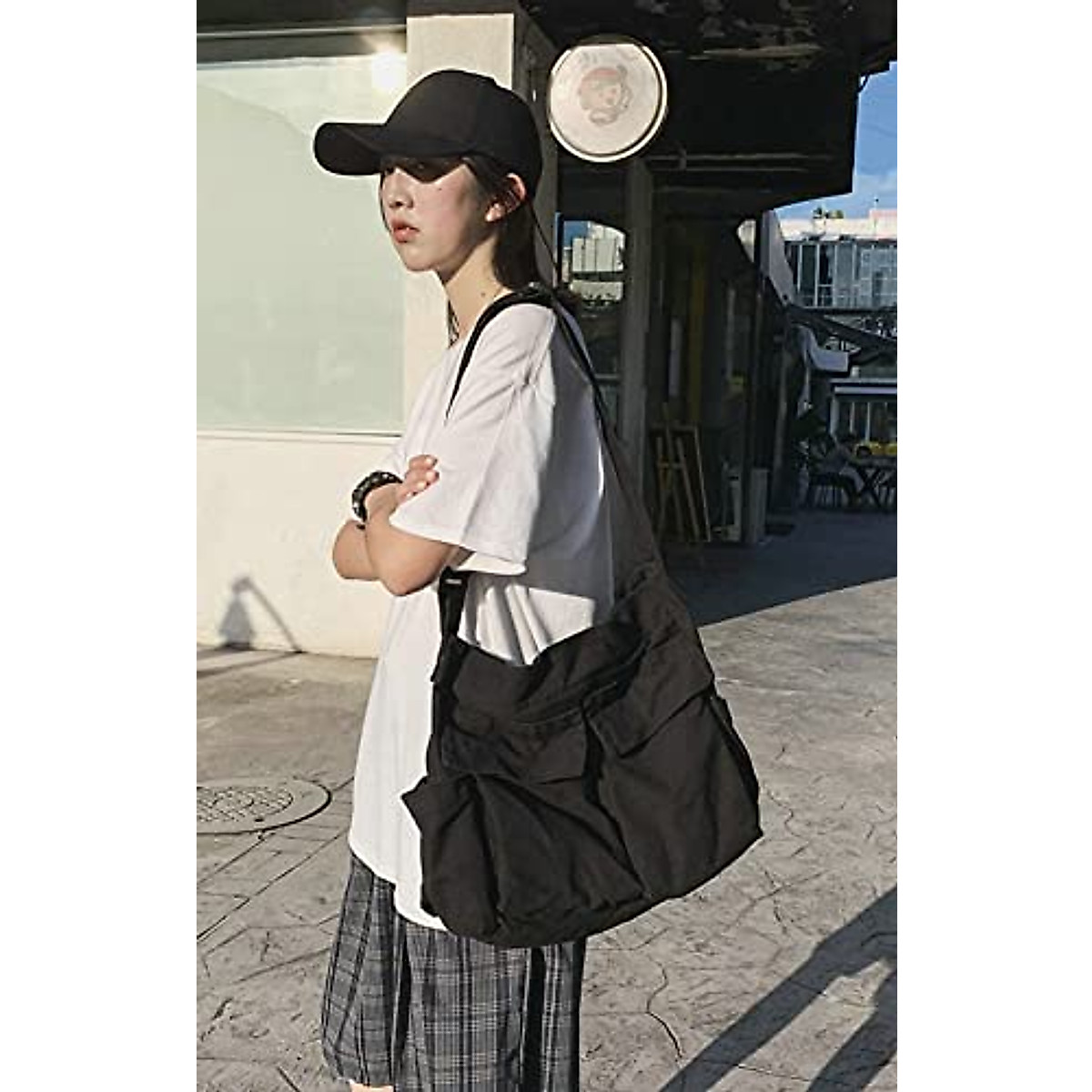 Women Men Canvas Messenger Bag Large Hobo Bag with Multiple Pockets Canvas Crossbody Shoulder Bag Messenger Tote Bag Handbag
