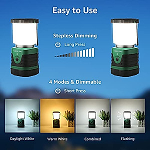 Lighting EVER LED Camping Lantern Rechargeable, 1000LM, 4 Light Modes, 4400mAh Power Bank, IP44 Waterproof, Lantern Flashlight for Hurricane Emergency, Hiking, Home and More, USB Cable Included