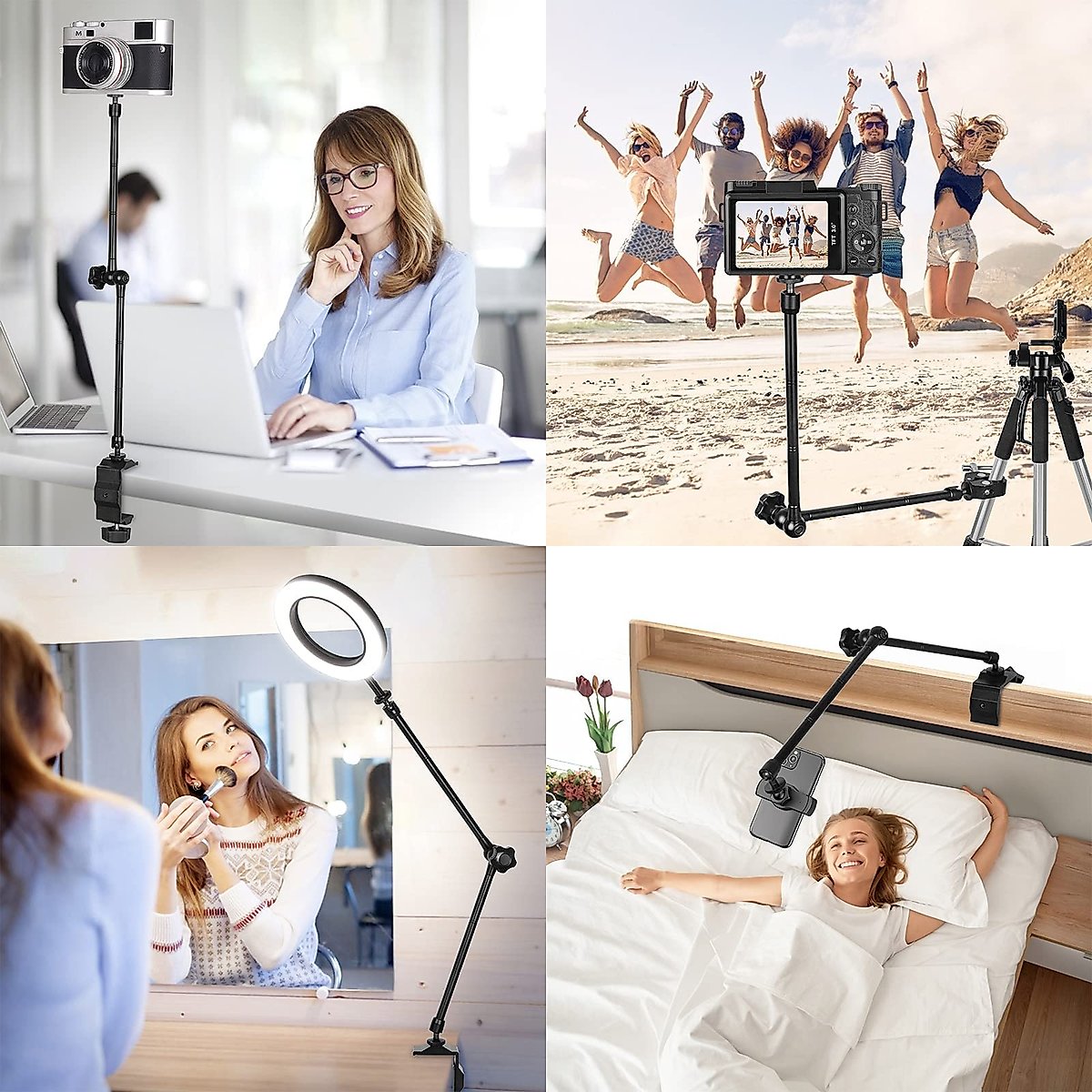 Toolour Magic Arm Camera Mounts Clamps w/ 1/4" and 3/8" Thread, 19.7” Adjustable Friction Power Articulating Arm with 2.6" Super Clamp for LCD Monitor/LED Light/Camera Video Rig/Smartphone