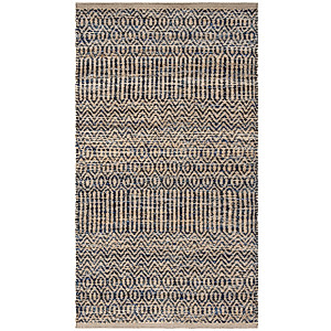 SAFAVIEH Cape Cod Collection Accent Rug - 3' x 5', Navy & Natural, Handmade Boho Braided Jute, Ideal for High Traffic Areas in Entryway, Living Room, Bedroom (CAP309N)