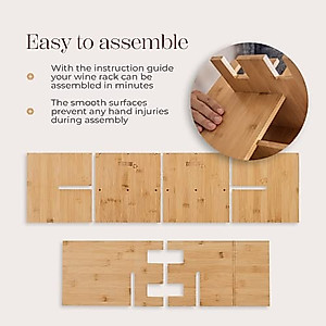 REHAU Wood Wine Racks Countertop with Glass Holder (4) – Sturdy Bamboo Wine Rack, 3 Wine Bottle Holder – Small Wine Holder Stand, Wooden Wine Rack Countertop – Small Wine Rack with Glass