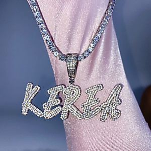 Lulu Mel Custom Name Plate 18K Gold Plated Cuban Link Chain Necklace with CZ Stone Stacked Design Name Customizing Jewelry (6 Letters)