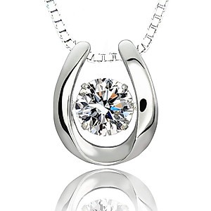 ARINZA Silver Necklace for Women, Dancing Diamond Cubic Zirconia, Horseshoe Pendant with 18+2 Inch Chain, Anniversary Birthday Gifts for Women, Wife, Mom, Girlfriend, Lady