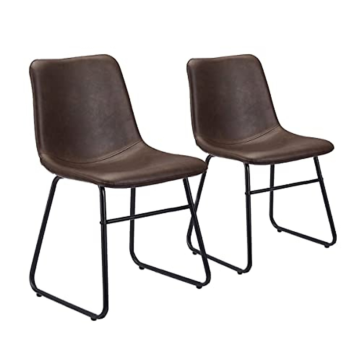 CangLong Faux Leather Armless Dining Chairs with Black Metal Base Faux Leather Bucket Seat, (2 PCS 18" inch), PU Brown