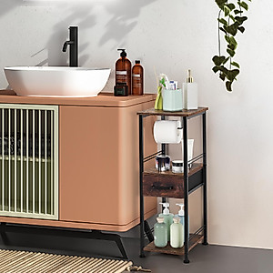 Bathroom Storage Cabinet Freestanding Toilet Paper Storage Cabinet with Sliding Storage Drawer Farmhouse Small Bathroom Shelf for Living Room, Bathroom, Bedroom, Hallway, Rustic Brown