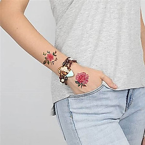 40 Sheets Flowers Temporary Tattoos Small Stickers 3D Rose Peony Lavender Leaf Butterfly Flower Collection Waterproof Fake Tattoos for Women Girl, Watercolor Floral Body Art Tattoo Stickers
