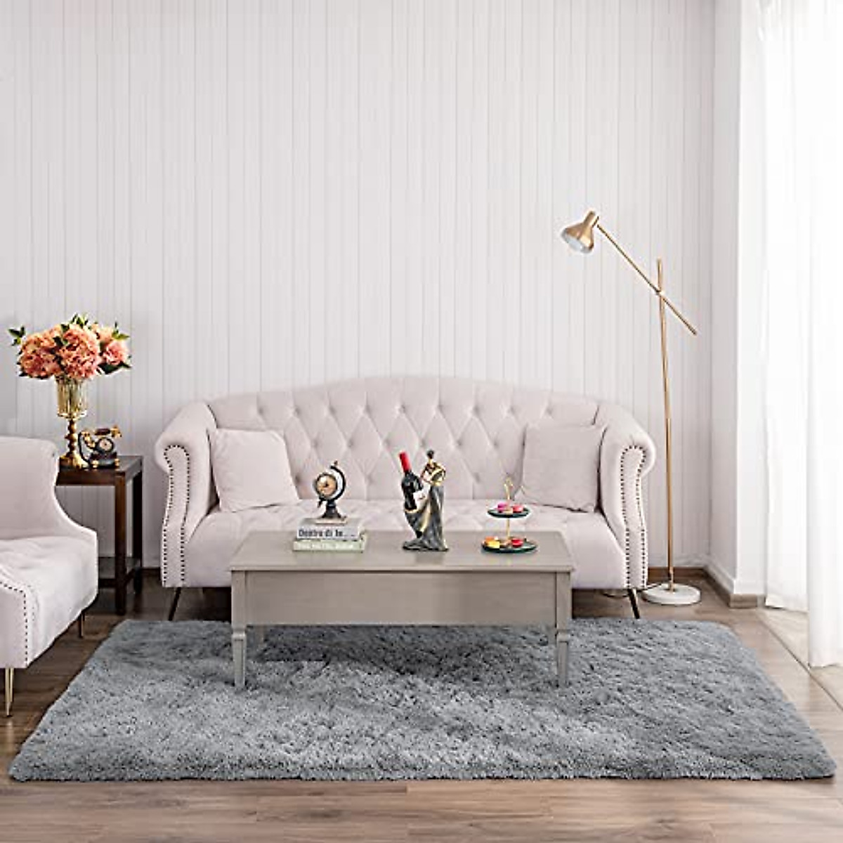 Guucha Premium Fluffy Area Rug, 5x7 Feet Soft and Fuzzy Shag Rugs for Boys Girls, Cozy Carpet for Bedroom Living Room Nursery with Strong Backing, Grey