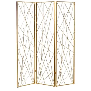 Deco 79 Metal Abstract Partition Room Divider Screen Foldable Partition Wire Rod 3 Panel Privacy Screen with Small Ball Accents, Room Partition 59" x 2" x 79", Gold