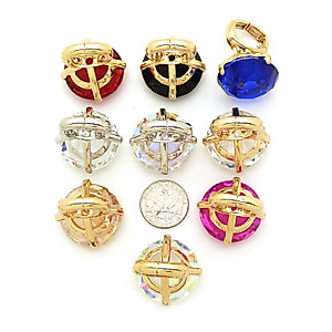 Fashion 21 Women's Extra Big Crystal Colorful Stone Stretch Ring (Silver Clear)