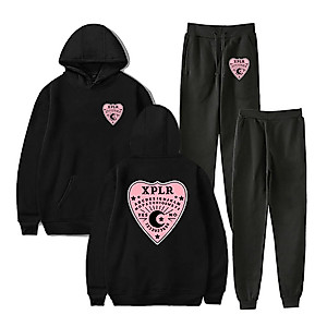 MARLLEGEBEE XPLR Sam and Colby Ouija Hoodie Jogger Pants Two Piece Set Sweatshirts+Sweatpants Men Women's Clothes (Black+Black,L)