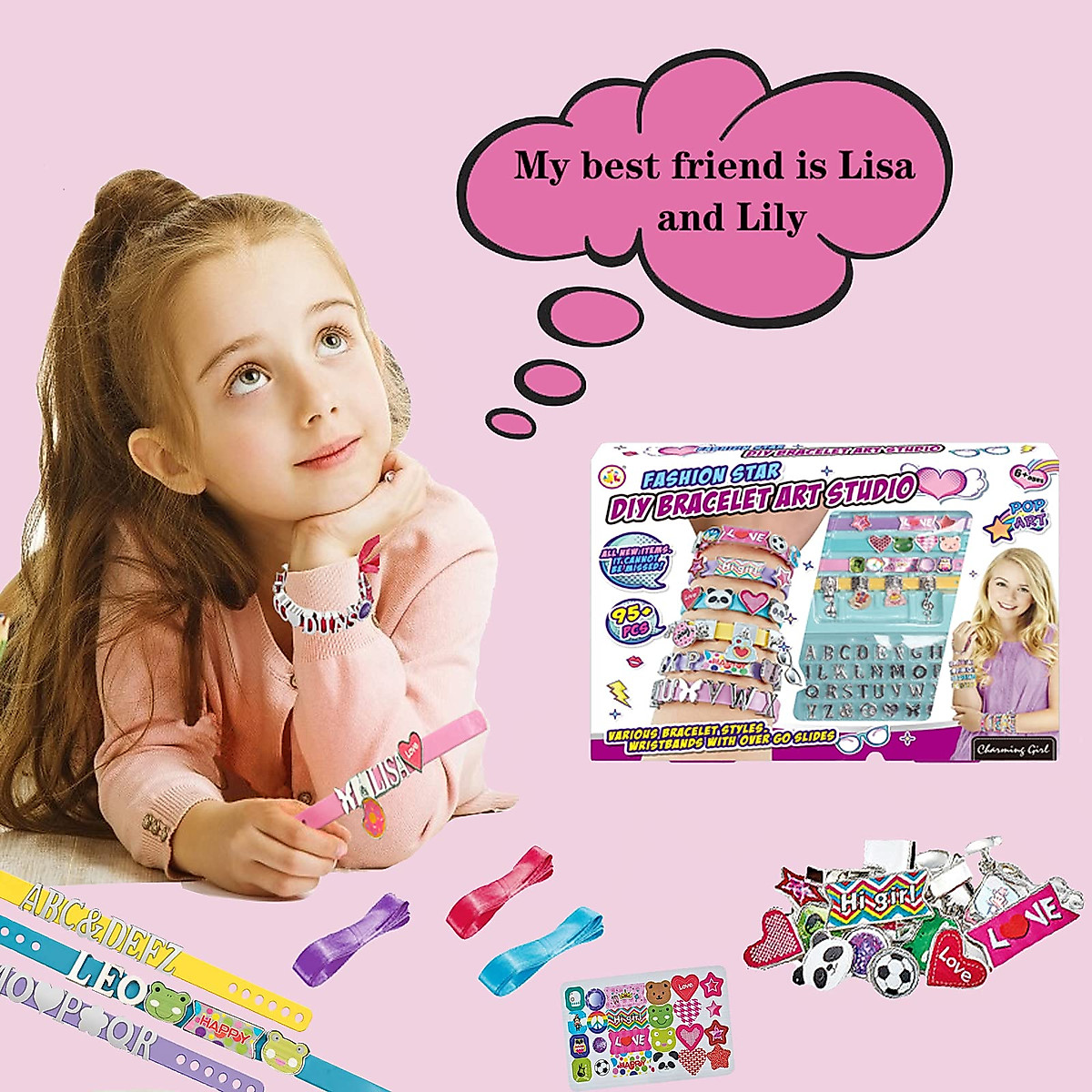 Friendship Bracelet Making Kit 95+ Pcs for Girls,Arts and Crafts Gifts for 6 7 8 9 10 11 12 13 Years Old Girls DIY Christmas and Birthday Gifts Travel Activity Set