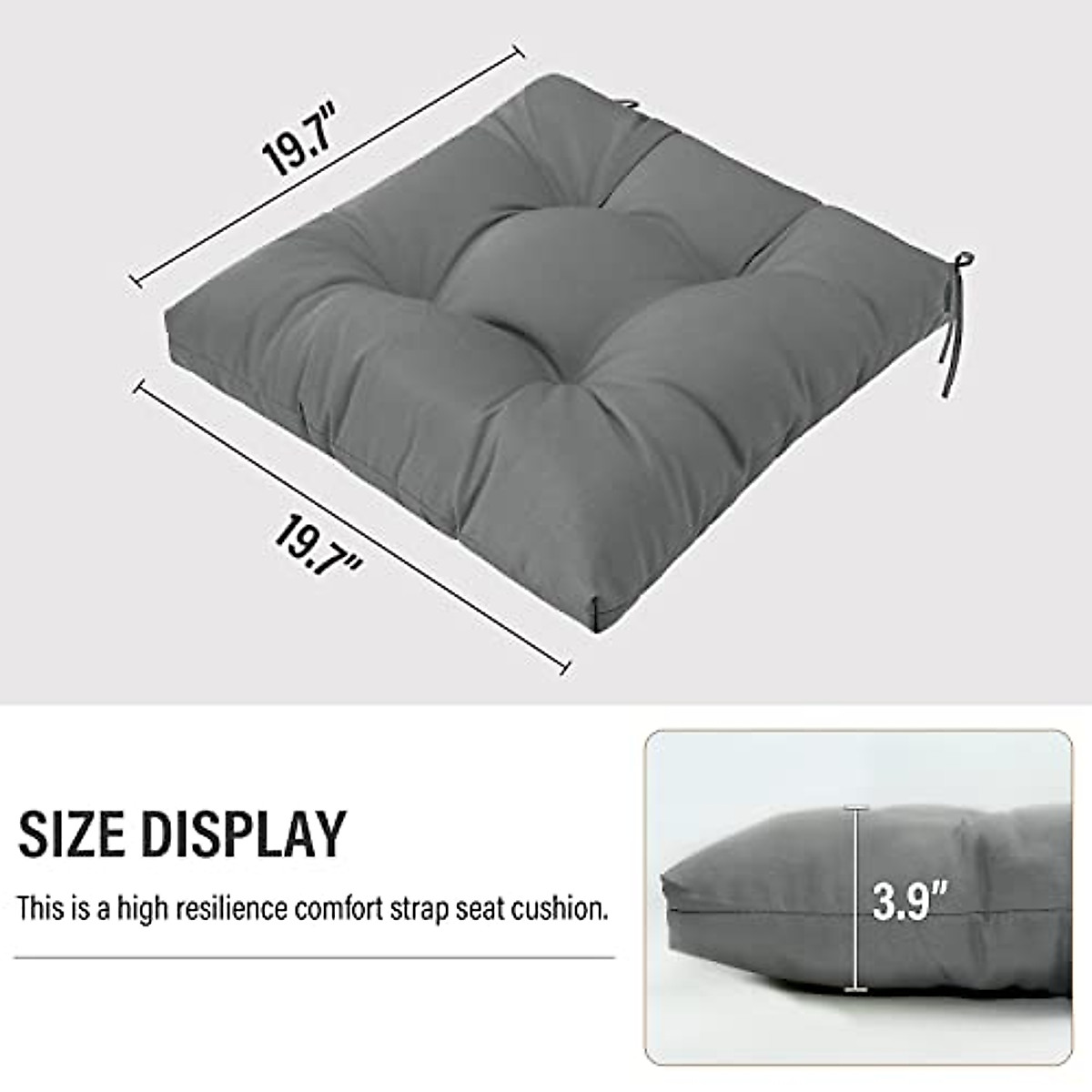 Tiita Outdoor/Indoor Seat Cushion with Ties Waterproof Wicker Seat Chair Cushion Memory Foam Patio Chair Pads for All-Weather Wicker Dinettes/Antique Porch Swings and Porch Rocker (Dark Grey)