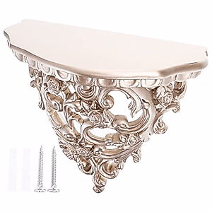 DOITOOL 1PC Resin Floating Wall Shelf Wall Mounted Decorative Display Wall Organizer Retro Hollow Flower Carving Wall Art Decoration Flower Pot Stand Champagne Gold