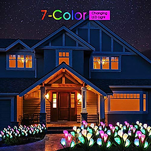 KOOPER Solar Lights Outdoor Decorative, 4 Pack Solar Garden Lights with 16 Calla Flowers 7 Color Changing LED Soalr Powered Outdoor Lights, Waterproof Solar Lights for Garden Patio Yard Decoration