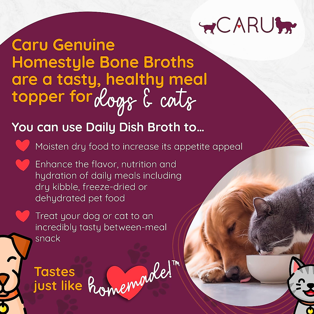 Caru Classics Free Range Chicken Bone Broth for Dogs & Cats - 1.1 Lbs Each - 6 Pack