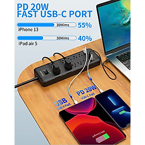 Surge Protector Power Strip with USB, Silicone Extension Cord with 10 Outlets 3 USB Charging Ports and 1 USB-C Charging Port, 1875W/15A Overload Surge Protection, Gift for Mother's Day