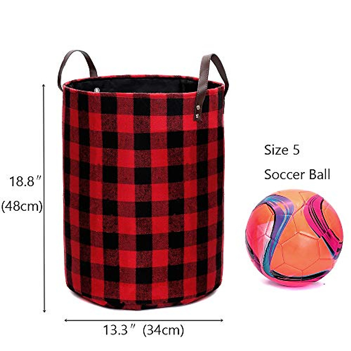 Collapsible Medium Laundry Storage Basket Clothes, Towels, Toys Storage Bin Shelves Organization Decorative Home Organizer, Buffalo Check, Red Black Grid
