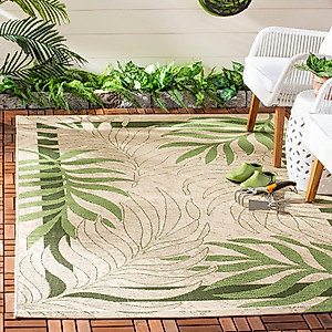 SAFAVIEH Courtyard Collection Accent Rug - 4' x 5'7", Cream & Green, Non-Shedding & Easy Care, Indoor/Outdoor & Washable-Ideal for Patio, Backyard, Mudroom (CY7836-14A5)