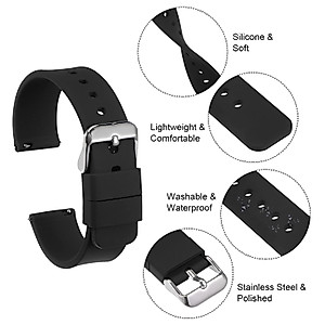 HARFINGTON Silicone Watch Band 12mm Width Quick Release Soft Rubber Replacement Watch Strap with Stainless Steel Buckle for Men Women, Black