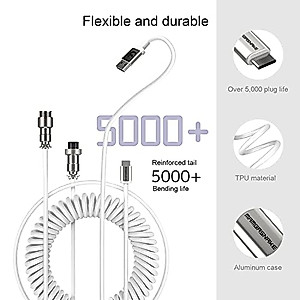 ZIYOU LANG C01 Custom Coiled USB C to A Cable with Detachable Double Sleeved Spiral Cable Extendable Spring Line Metal Aviator for Playstation Xbox Keyboard Mouse USB Flash Drive Printer(White)