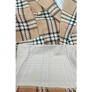 futurino Women's Casual Blazer Front Open Long Sleeve, Double Breasted Blazer Vintage Print Plaid Slim Suit for Women Khaki