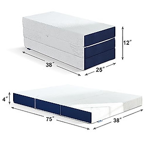 IYEE NATURE Folding Mattress, 4 inch Tri-Fold Memory Foam Mattress, Foldable Mattress Topper with Bamboo Cover for Camping, Guest - Twin Size, 75" x 38" x 4"