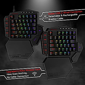 Redragon K585 DITI Wireless One-Handed Mechanical Keyboard, 42 Keys 2.4Ghz RGB 40% Gaming Keypad with 7 Onboard Macro Keys, Detachable Wrist Support, Durable Battery (Red Switch)