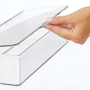 mDesign Long Plastic Kitchen Pantry/Fridge Storage Organizer Box Containers with Hinge Lid for Shelves or Cabinets, Holds Food, Snacks, Seasoning, Condiments, Flatware, Utensils, 2 Pack, Clear