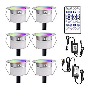 LED Deck Lights Kit WiFi Pixel Lights Φ31MM Waterproof IP67 12V RGB Low Voltage Dream Color Recessed Deck Lighting Work with Alexa/Google Home Decking Light Terrace/Steps/Path/Garden Decor 6 Pack