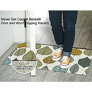 Cosilyt 1/10 Inch Ultra Thin Front Door Mat Rug Indoor Entrance Inside Non Slip, Large Waterproof Rubber Kitchen Rug and Interior Home Washable Door Mat, 24"×35", Multi Leaves