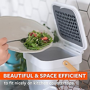 Full Circle Post Modern Stainless Steel 1.5 Gallon Compost Bin - Odor-Free Kitchen Countertop Composter with Charcoal Filter and Non-Scratch Base for Food Waste