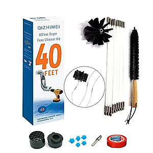 QIZHIMEI 40Feet Dryer Vent Cleaner Kit Dryer Cleaning Tool Include 40 Feet Dryer Vent Brush, Dryer Attachment, Electrical Tape&Dryer Lint Trap Brush Fireplace Chimney Brushes Lint Remover