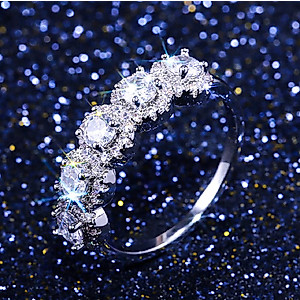 LVSHI Fashion Ring Women 925 Silver Princess Cut White Topaz CZ Simulated Diamond Wedding Engagement Ring Engagement Wedding Band Ring for Women Size 6-11 (Size 11), C10