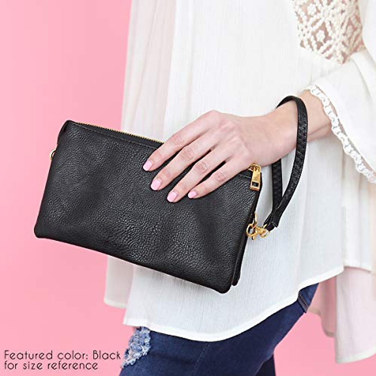 RIAH FASHION Convertible Vegan Leather Wallet Purse Clutch - Small Handbag Phone/Card Slots & Detachable Wristlet/Crossbody (Pebbled - Orange)