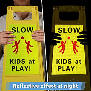 Dreyoo 2 Pack Slow Down Kids at Play Sign, 24 Inch Reflective Double Sided Slow Children at Play Signs, Caution Kids Playing Safety Signs for Street Neighborhood Yard School Park Sidewalk and Driveway