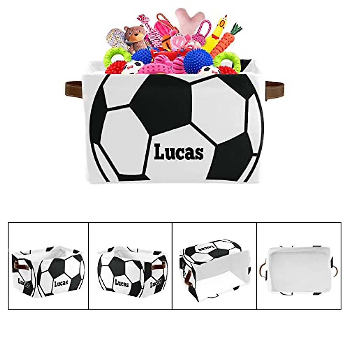 Soccer Ball Personalized Storage Basket ,Custom Storage Bins Cubes Organizer with Handle for Bedroom Wardrobe,Nursery,Basket 2 Pack