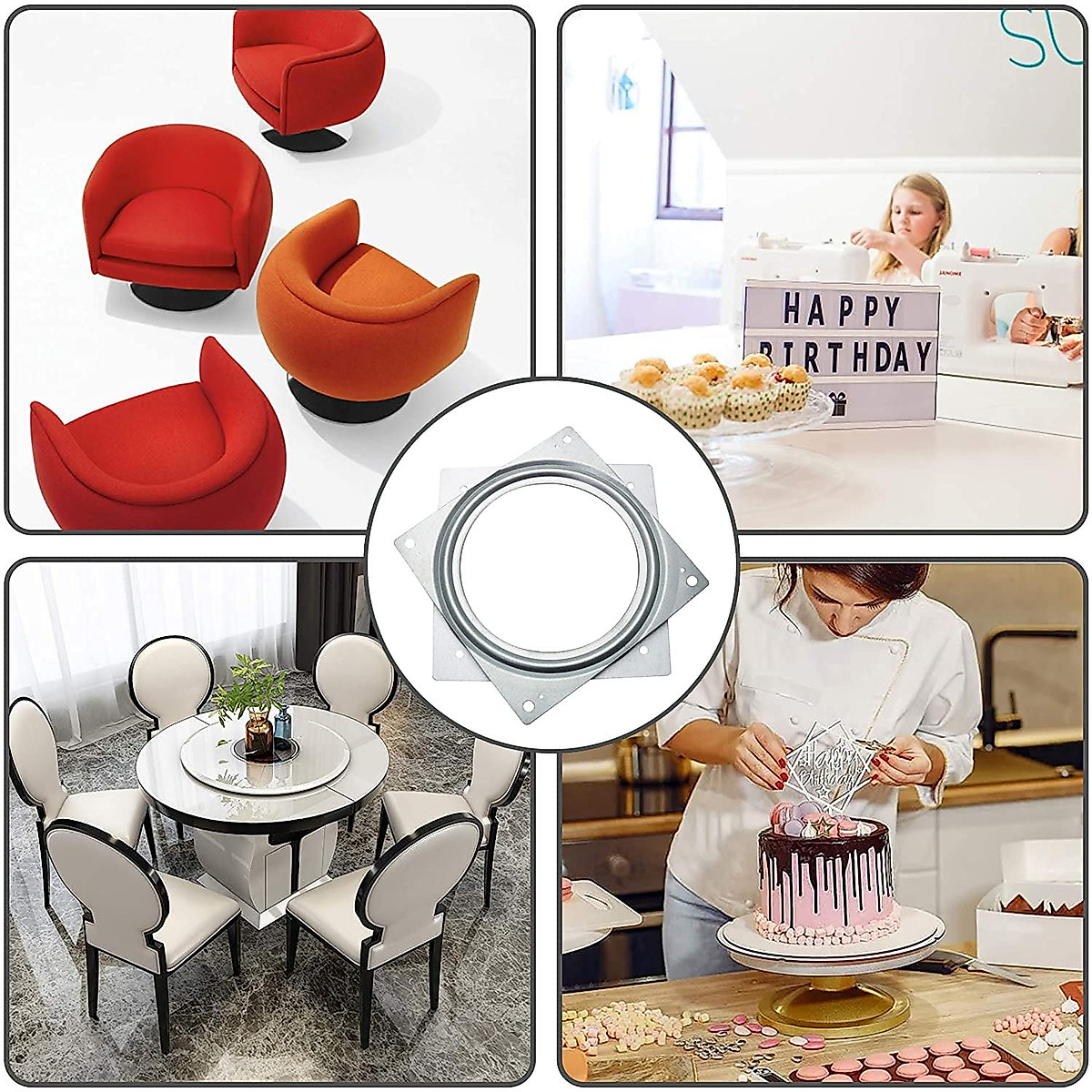 ZZHXSM 1Pcs Lazy Susan Hardware, 6 Inch Square Rotating Bearing Plate, Turntable Bearing for Serving Trays, Kitchen Storage Racks, Zinc Plated Steel Swivel, Plate Craft Table