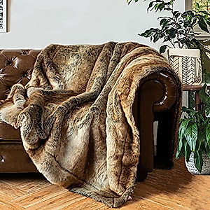 BATTILO HOME Luxury Brown Faux Fur Blanket Thick Warm Elegant Cozy Fuzzy Fur Throw Blankets for Couch, Bed, Sofa Fluffy Blankets Decorative Throw Blanket Reversible to Plush Velvet, 50"x60"