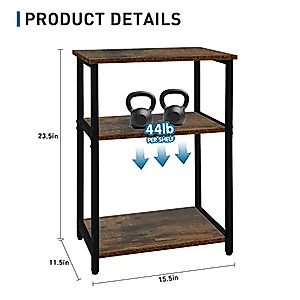ECOMEX 3-Tier End Tables,Side Table with Storage Shelf for Living Room, Small Bedside Table for Bedroom,Rustic Brown 2Pcs