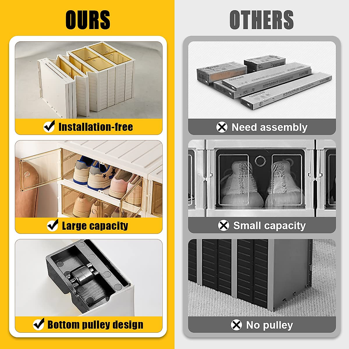 AOHMPT Foldable Storage Box - Clear Stackable Shoe Organizer with Lids - Large 6 Layer Shoe Rack Cabinet