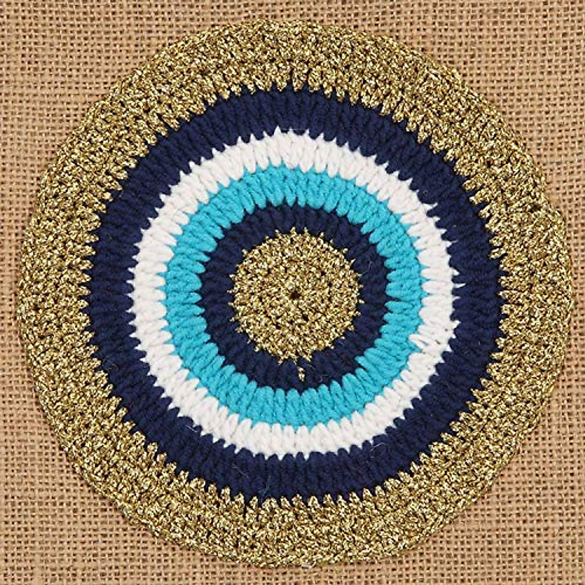 Karens Line Mia Evil Eye Eco Friendly Jute Handheld Clutch Purse Large Space with Zipper Closure&Crystal Decoration Natural Beige