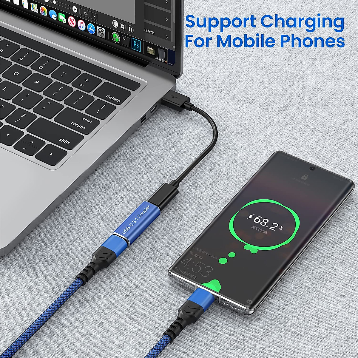 ANDTOBO USB C Female to Female Adapter, 2 Pack USB C 3.1 Female to Female Adapter Coupler, Supports Magsafe Charging and Fast Charging 100W & Data Transfer Extension Connector for USB-C Devices