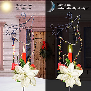 OBABA 2 Pack Solar Christmas Yard Stake Lights,Outdoor Decor Garden Metal Reindeer 33" Stakes LED Candle Light,Holiday Ornament for Home Lawn Pathway Walkway Driveway Winter Decoration