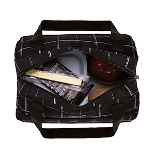 PackIt Freezable Hampton Lunch Bag, Black Grid, Built with EcoFreeze Technology, Collapsible, Reusable, Zip Closure with Front Pocket and Shoulder Straps, Perfect for Tweens and Adults