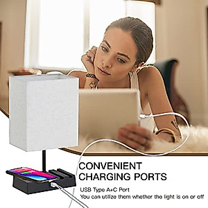 YUNHONG Bedside Lamp Set of 2,Wireless Charger Table Lamp with USB A+C Ports and AC Outlet,3 Way Dimmable Touch Nightstand Lamps for Bedroom and Living Room (LED Bulbs Included)