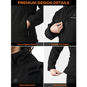 ORORO Women's Slim Fit Heated Jacket with Battery Pack and Detachable Hood (Black,L)