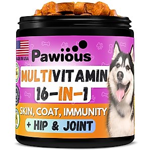 Dog Multivitamin Chewable with Glucosamine 16 in 1 - Dog Vitamins and Supplements - Hip and Joint Support Health - Immunity, Mobility - Gut, Skin, Heart, Coat