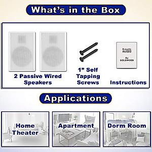 Acoustic Audio by Goldwood SLM1W Mountable On Wall Slim Speakers Home Theater Wired Pair Pack, White