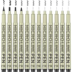 Micro-Pen Fineliner Ink Pens, 12 Pack Black Micro Fine Point Drawing Pens Waterproof Archival Ink Multiliner Pens for Artist Illustration, Sketching, Technical Drawing, Anime, Manga, Scrapbooking